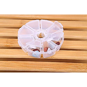 AKOAK 1 Pack Round 8-Compartment Storage Box, Easy to Carry, for Storing Earrings, Rings, Beads, Rhinestones, Pills and More (White)