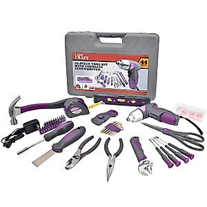 Werktough 44PCS 4V Cordless Screwdriver Tool Kit Set Pink Color Tools Lady Tools Kit Home Repair Set Toolbox Hand Tool Kit Storage Case Gift Set LADYCRAFT
