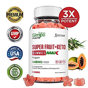 Simpli Health Keto Super Fruit Max Gummies Collagen Booster Contains Organic Silica Bamboo Acai Berry with Pomegranate Juice 60 Gummys