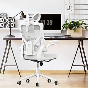 𝑯𝑶𝑴𝑬 𝑶𝑭𝑭𝑰𝑪𝑬 𝑪𝑯𝑨𝑰𝑹, Ergonomic Mesh Desk Chair, High Back Computer Chair- Adjustable Headrest with Flip-Up Arms, Lumbar Support, Swivel Executive Task Chair (Modern, White)