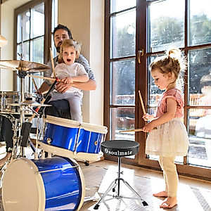 soulmate Drum Throne Drum Stool Padded Drum Seat Height Adjustabl Drumming Stools with Drumsticks, Anti-Slip Feet Portable Folding Drum Chair for Kids Adults, Black