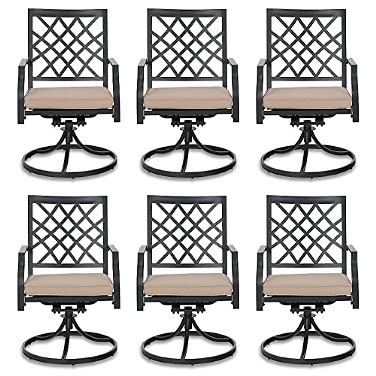 PHI VIALLA Patio Chairs Outdoor Swivel Dining Chairs Outdoor Furniture Chairs Set of 6 with Cushion Suports 300lbs for Lawn Garden Backyard Weather Resistant-Black Frame
