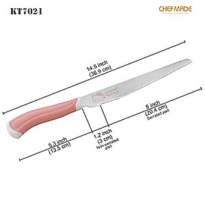 CHEFMADE Hello Kitty 8-Inch Serrated Bread Knife, Non-Stick Stainless Steel Toast Knife with Non-slip Silicone Handle, Traditional Artificial Forging Made in Japan