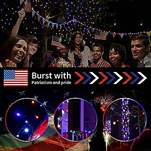 Red White Blue Solar String Lights Outdoor, 2 Sets Each 72.2Ft 200Led Patriotic Lights, 4th of July Decoration Green Wire Lights with 8 Modes for Memorial, Independence Day, Garden, Patio, Yard