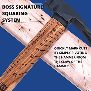 Boss Hammer Premium 4340 Steel Rip Claw Hammer with Tough Tennessee Hickory Handle - 18 oz, Cerakote, Rip Claw Design, Smooth Faced - BH18STHI16S