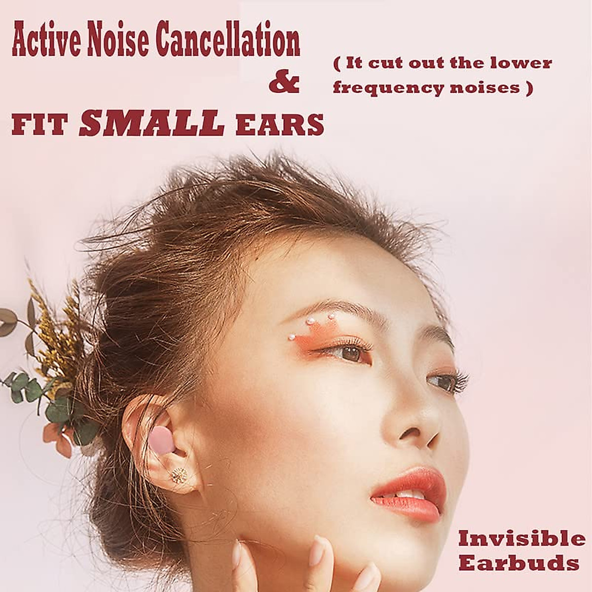 Xmenha Pink Invisible Earbuds Wireless Bluetooth Smallest Tiny Mini Hidden Earbuds for Work Small Ears Earplug Headphones Women Workout Cute Kawaii Girls Gaming Sleep Headphones Micro Pink Earphones