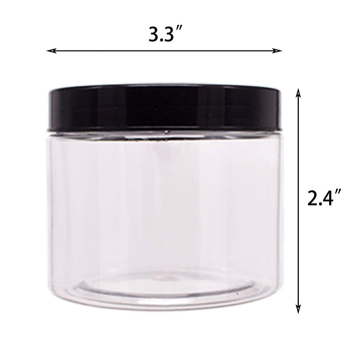 zmybcpack 12 Pack 8 OZ Clear Plastic Jars With Black Lids, A Spatula, A Pen & Labels - BPA Free PET Container for Cosmetics, Cream, Bathroom, Kitchen & Travel Plastic Slime Storage Jars
