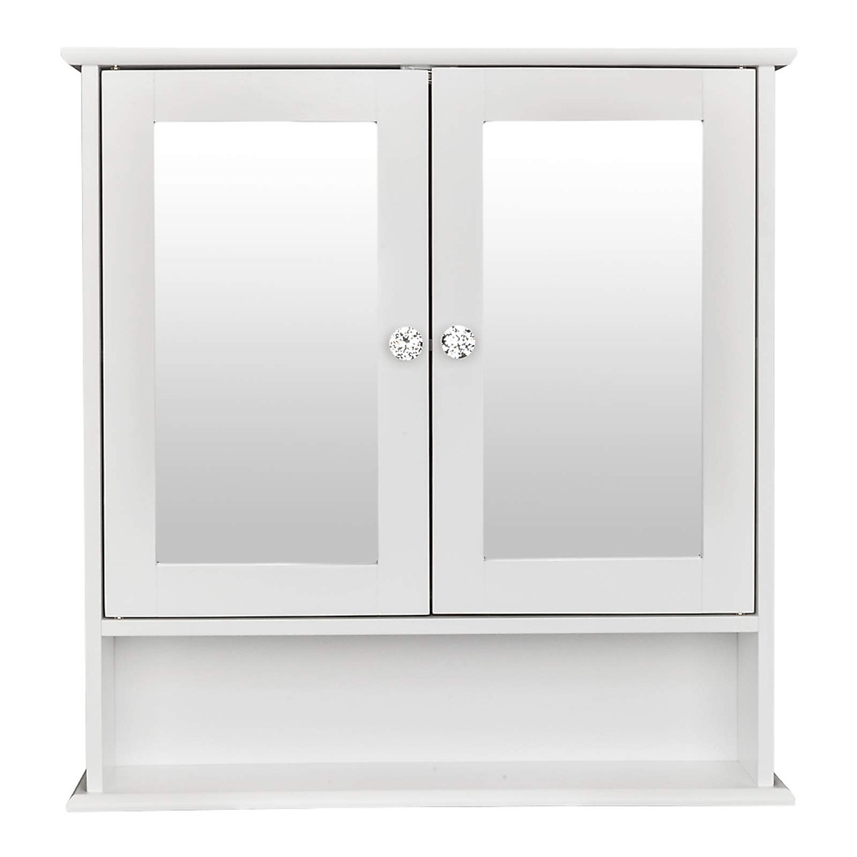 Volowoo Bathroom Mirror Cabinet,Double Door Mirror Indoor Bathroom Wall Mounted Cabinet Shelf White