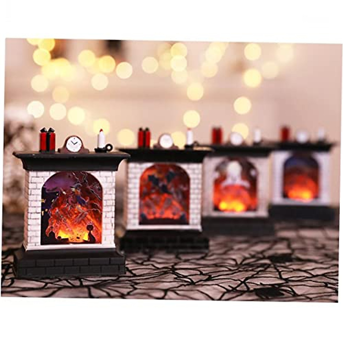 Angoily Glow Accessories Tabletop Decor Doll House Night Light Fireplace lamp Mini Fireplace Toy Room Electric fire lamp Halloween Desktop Light Halloween Decor fire Lights