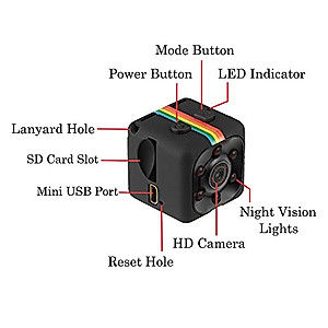 cainda Mini Spy Camera Full HD 1080P with Night Vision and Motion Detection, Super Video Recorder Sports Camera, Small Camcorder, Mini Security Camera for Car Home and Office Surveillance SQ11