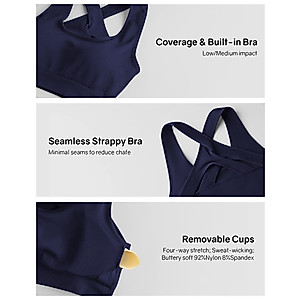MOVINOW Sports Bra Seamless Medium Impact Longline Sports Bras for Women Yoga Bra Workout Removable Cups 3 Pack M