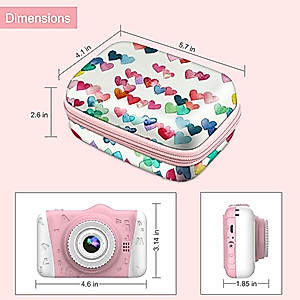 Fintie Kids Camera Case Compatible with Seckton/GKTZ/WOWGO/OMZER/Suncity/Agoigo/Ourlife/Rindol/Unicorn Toys Digital Camera & Video Camera, Hard Carrying Bag with Inner Pocket, Raining Hearts