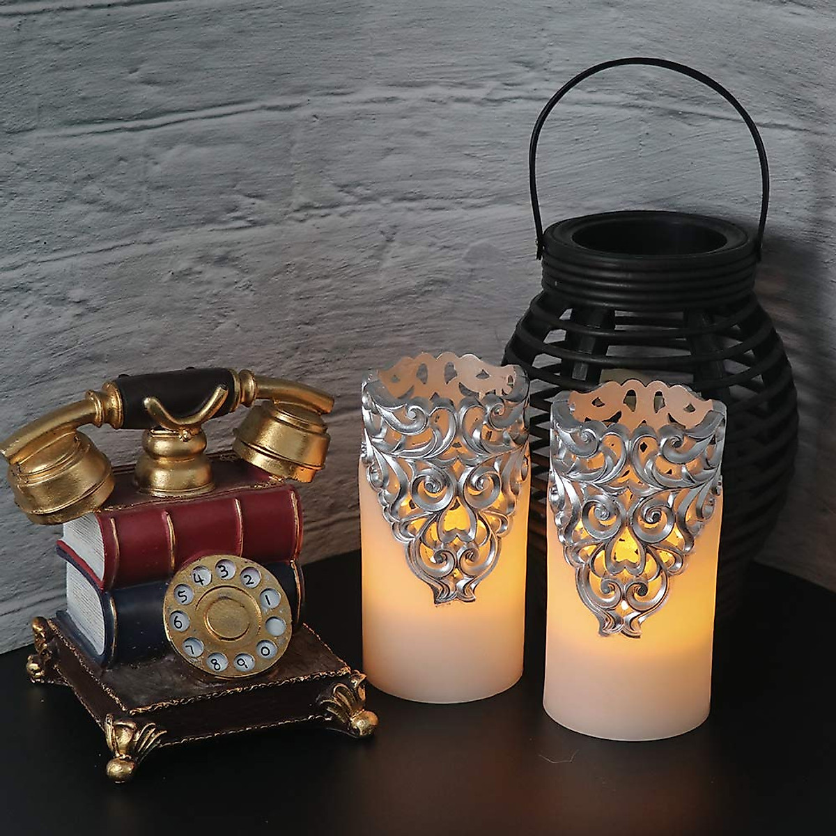 Eldnacele Flameless Christmas Silver Candles with 5H Timer, Flickering Real Wax Battery Operated Pillar Candles for Christmas Party Decoration Silver (D3 x H6)