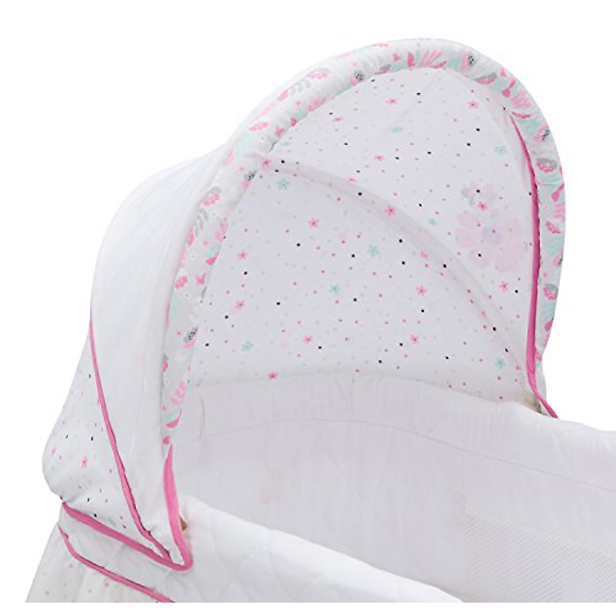 Delta Children Gliding Bedside Bassinet - Portable Crib with Lights, Sounds and Vibration, Disney Minnie Mouse Boutique