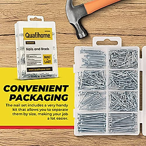 Qualihome Hardware Nail Assortment Kit, Includes Finish, Wire, Common, Brad and Picture Hanging Nails