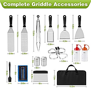 Griddle Accessories Kits, OneLeaf 18Pcs Flat Top Grill Accessories for Blackstone, Outdoor Griddle Tools for Hibachi, Spatula, Scraper, Griddle Carry Bag for Outdoor BBQ & Camping