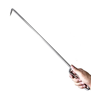 GRILLJOB BBQ Grill Charcoal Ash Poker - 20 in Stainless Steel 304 Charcoal Ash Poker Stick, Lid Lifter Grill Grate Lifter, Outdoor Camping Tool Accessory