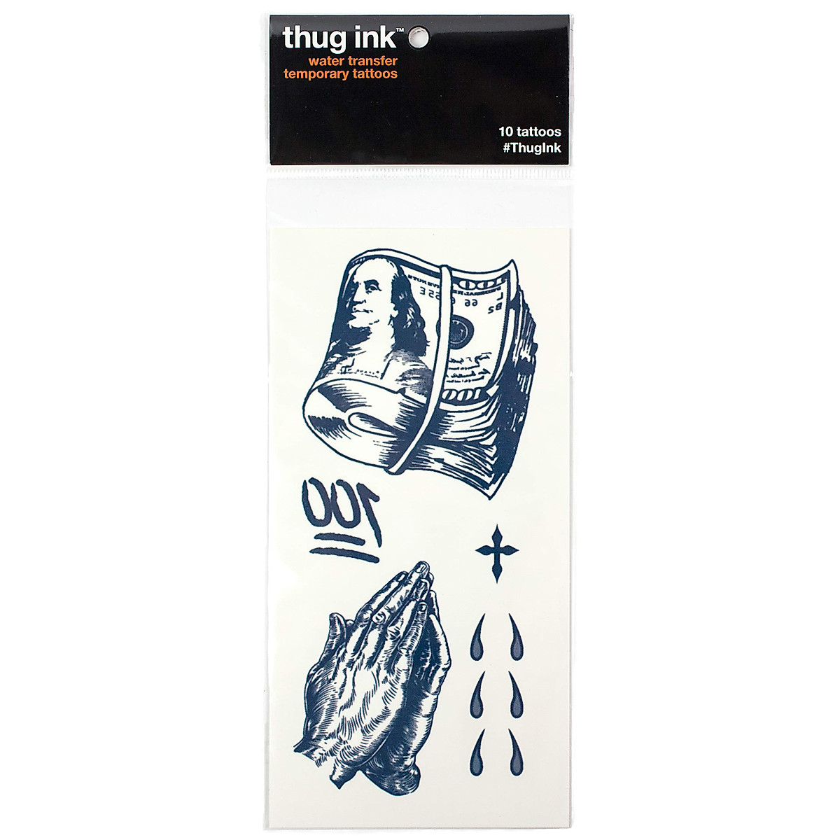 Thug Ink Temporary Tattoos - Volume I - 10 Temporary Tattoos ~ Face Tattoos ~ Teardrop, Cross, Praying Hands, etc~ Thug Life ~ Fake Tattoos ~ Water-transfer Tattoos