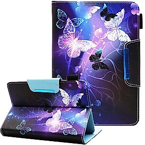 Nannxiebky Universal 10 10.1 Inch Android Tablet Case, Multi-Angle Viewing Stand PU Leather Wallet Tablet Case for 9 10 10.1 Inch and More 9.0" - 10.5" Tablet, Purple Butterfly