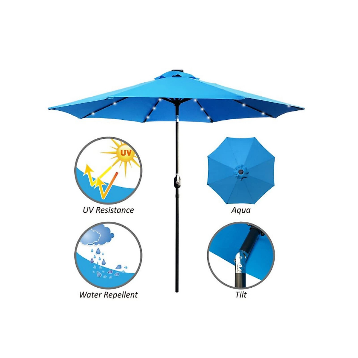 YUDIZWS Patio Umbrella for Outdoor Market Table-8 Ribs 9Ft Double-Sided Sun Umbrella Garden Parasol Patio Sun Shade Outdoor with LED Solar Light