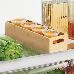 mDesign Bamboo Kitchen Cabinet & Fridge Drawer Organizer Tray with Handle - Storage Bin for Cutlery, Serving Spoons, Cooking Utensils, Gadgets - Natural Wood Finish