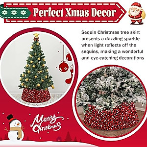 ROMANKAS Christmas Tree Collar Red and Black Glitter Xmas Tree Collar 23.6 Inch Sequins Christmas Tree Skirt Sparkle Tree Base Cover Bling Xmas Tree Ring for Holiday Party Christmas Decoration