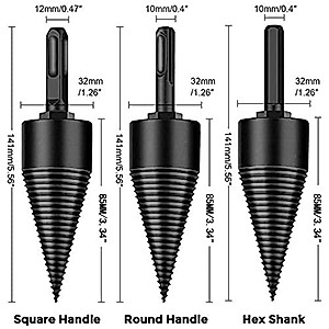 Firewood Log Splitter, 3pcs Drill Bit Removable Cones Kindling Splitting logs bits Heavy Duty Electric Bolts and Nuts Set M4 Stainless Steel