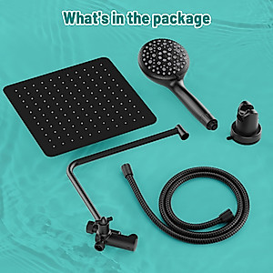 Holispa Shower Heads with Handheld Spray Combo, 10" Rain Shower Head with Handheld, 12" Extension Arm with 3-Way Diverter, Handheld Shower Head with Filter, 59" Stainless Steel Hose, Matte Black