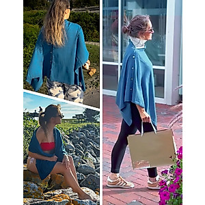 PULI Women's Versatile Knitted Shawls Scarf Poncho Sweater with Buttons Light Weight Spring Summer Fall Shawl Wrap