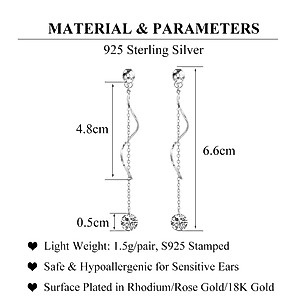 SLUYNZ 925 Sterling Silver CZ Droplet Dangle Earrings Chain for Women Teen Girls Long Dangle Earrings Curved Tassel (A-Silver)
