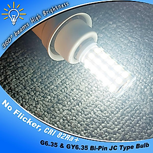 Heifymi 5W G6.35 LED Bulb Daylight White 6000K G6.35/GY6.35 Bi-Pin Base JC Type LED AC/DC 12-24V 50W Halogen Replacement Bulb for Pendant Puck Closet Accent Landscape Lights, Non-Dimmable, 5 Pack