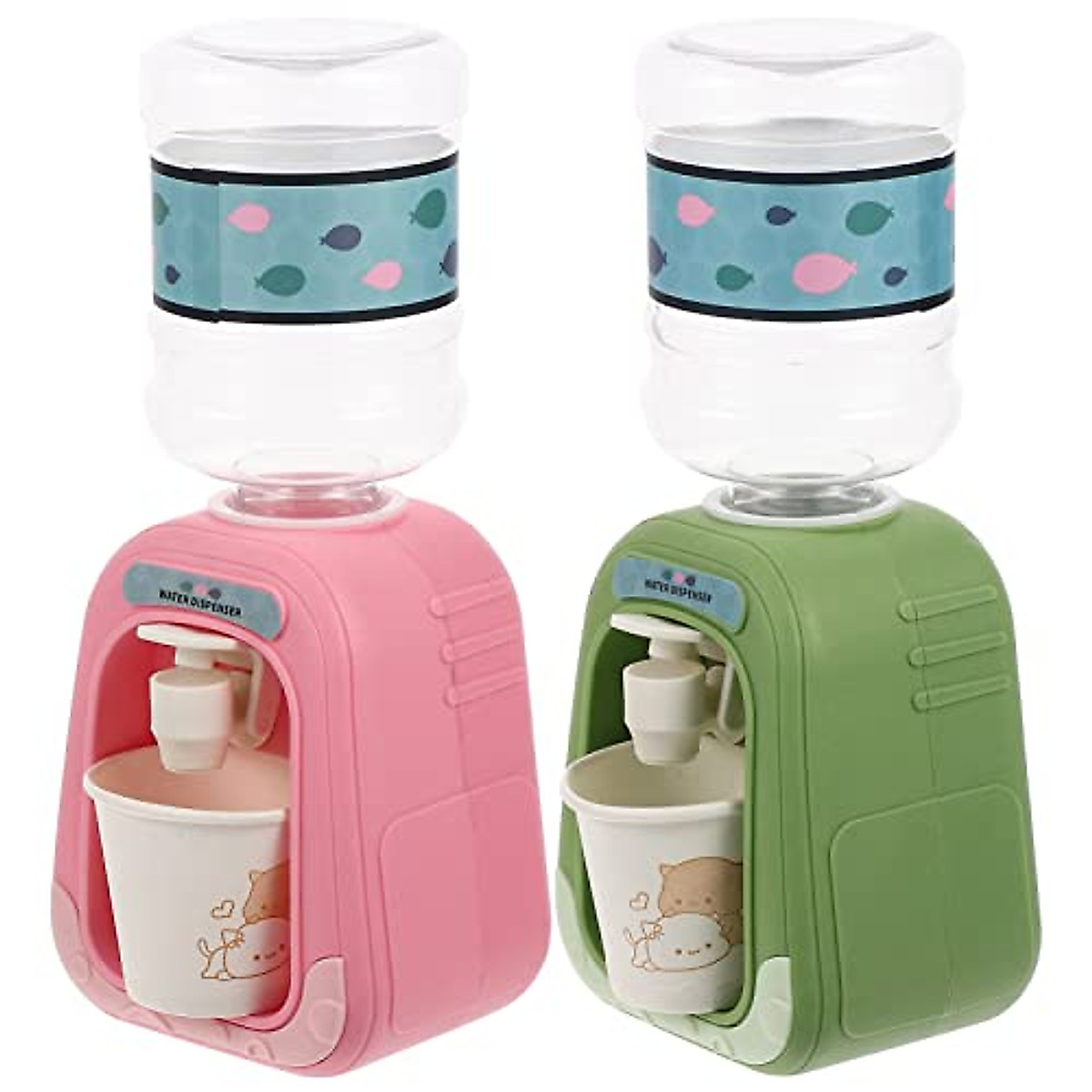 Toyvian 2Pcs Mini Water Dispenser Lovely Cartoon Drinking Water Fountains Miniature Scene Model Doll House Accessories for Children Girls Boys