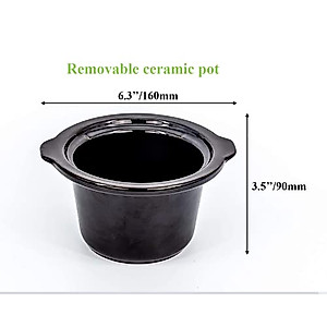 0.65-qt mini Round Slow Cooker, Fondue Melting Pot Warmer with Diswasher-safe Stoneware Crock, Glass Lid, Stainless Steel and Black
