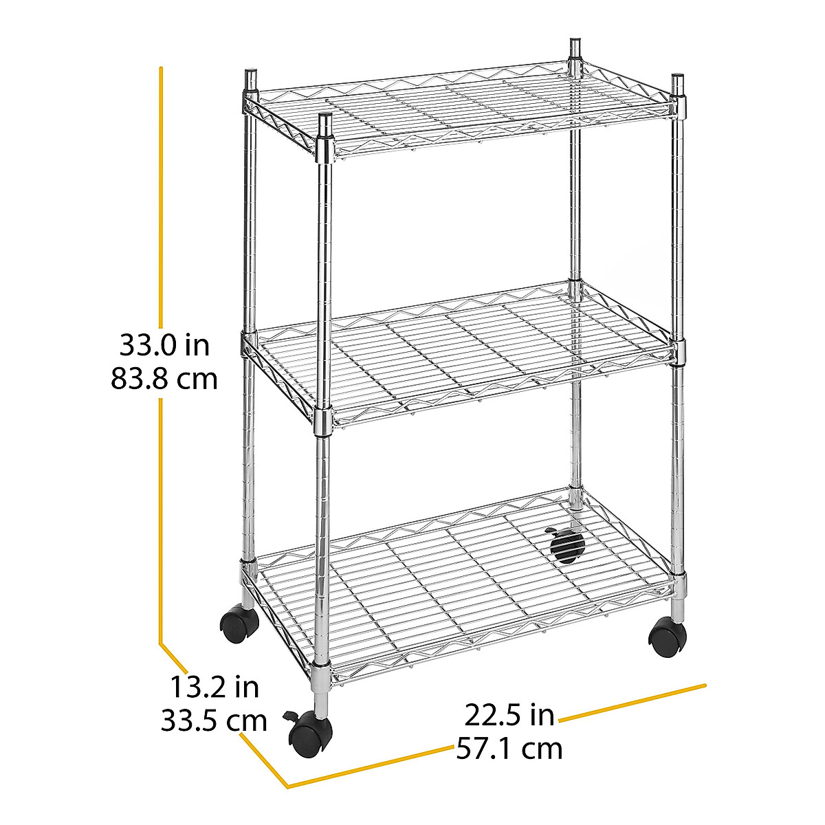 Whitmor 3 Tier Chrome Supreme Cart-Rolling Utility Organizer