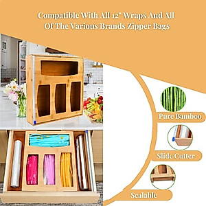 Zaytun Drawer Organizer for Ziplock Bags and Foil | Expandable & Englrarged 6-IN-1 Zip Lock Bag Organizer For Drawer & Foil And Plastic Wrap Dispenser With Cutter for Kitchen Organization and Storage