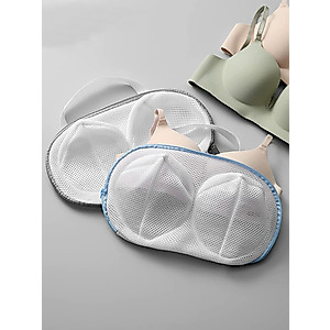 LEACIEN 6Pcs Bra Washing Laundry Mesh Bras Laundry Bag with Handle and Zipper Underwear Bag for Washing Machine (3 White Blue+3 White Grey)