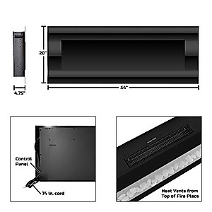 Northwest Electric Fireplace Wall Mounted Color Changing LED Fire and Ice Flames, NO Heat, Multiple Decorative Options and Remote Control, 54", Black