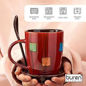 12 Piece Coffee Mugs Set of 4 - Ceramic Coffee Cups With Saucers and Spoons in Handle, Microwave and Dishwasher Safe - Great for Gifting