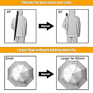 G4Free 62 Inch Portable UV Protection Large Golf Umbrella Automatic Open Double Canopy Big Sun Umbrella Windproof Oversize Sports Umbrellas(Silver/Black)