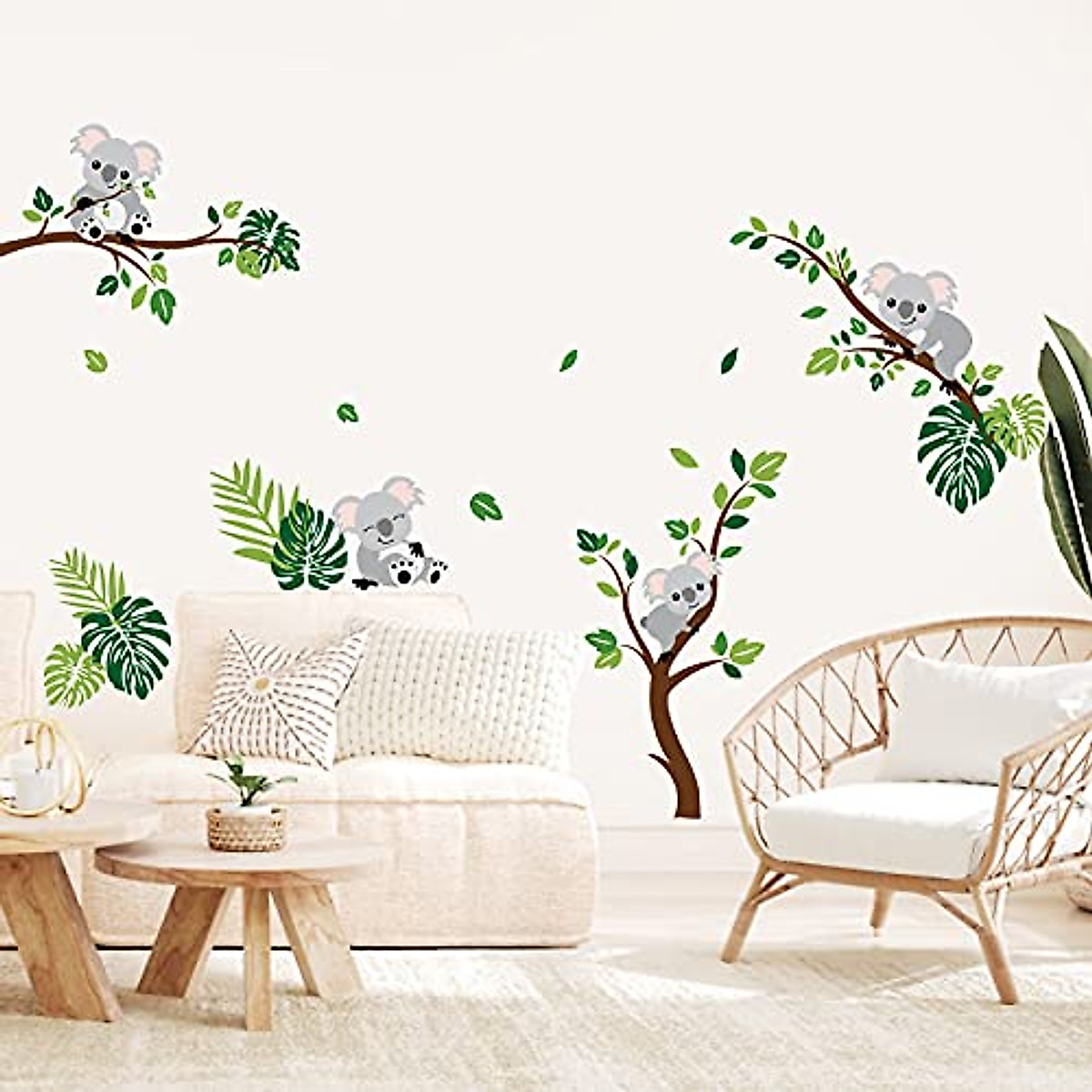 decalmile Koala and Tree Branch Wall Decals Tropical Palm Leaves Wall Stickers Baby Nursery Children Bedroom Wall Decor