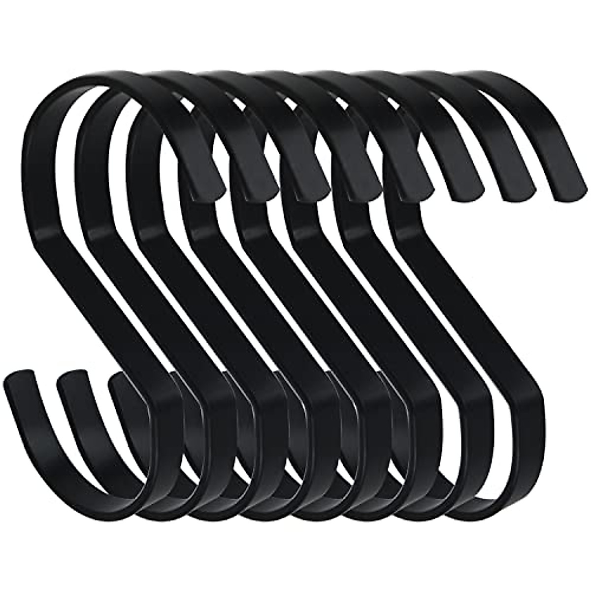 METLUCK 16-Pack 4 Inch Flat S Shape Hooks Heavy-Duty Chrome Finish Hanging S Hooks for Kitchenware, Pots, Utensils, Plants, Towels, Gardening Tools, Clothes (Black)