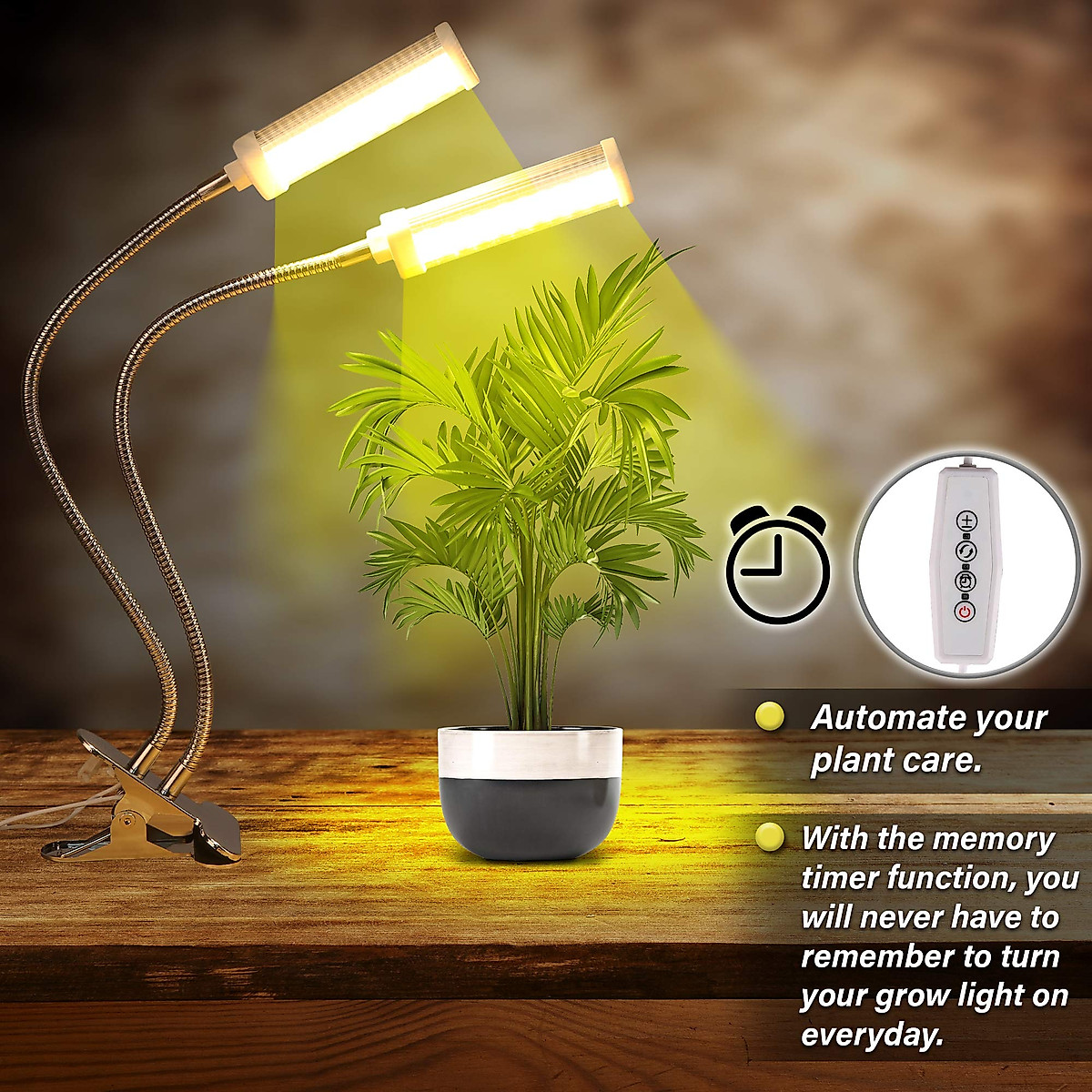 Brite Labs LED Grow Lights for Indoor Plants & Seedlings, Dual Head Plant Growing Lamps with 100 Full Spectrum Bulbs, Auto On Off Timer, Adjustable Gooseneck Arms, Desk Clip On, Dimmable Switch Modes
