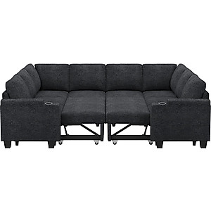 Belffin Sectional Sleeper Sofa Couch with Pullout Bed Modular Sectional Pull Out Couch with Storage. Dark Grey Couch