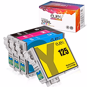 ejet 125 Remanufactured Ink Cartridge Replacement for Epson 125 T125 for Stylus NX125 NX127 NX230 NX420 NX530 NX625 Workforce 320 323 325 520 Printer (1 Black | 1 Cyan | 1 Magenta | 1 Yellow), 4 Pack