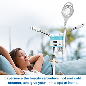 FLOLXNB Facial Steamer, Professional 3 in 1 Cool/Hot Mist Facial Steamer with 8X Magnifying LED Lamp, Face Steamer On Wheels for Salon Spa Beauty Skin Care