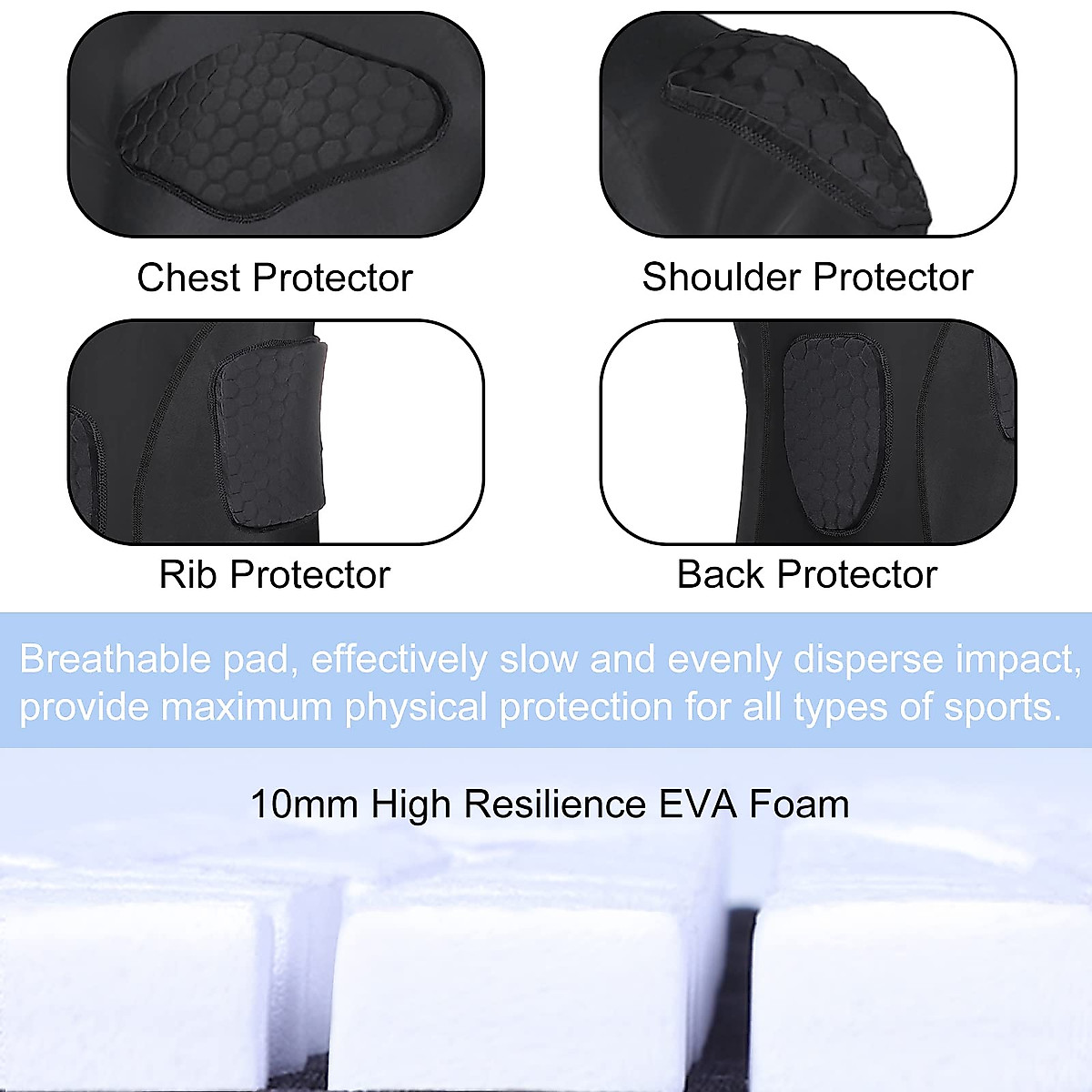 TUOYR Padded Compression Shirt Chest Protector Undershirt for Football Soccer Paintball Shirt