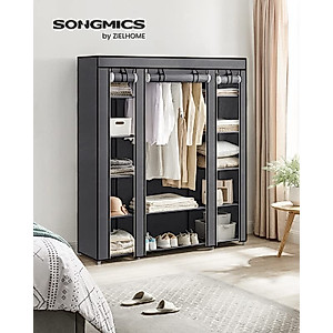 SONGMICS 59-Inch Portable Closet and 6 Storage Bins Bundle, Closet Storage Organizer with Fabric Boxes, Quick and Easy Assembly, Gray ULSF03G and UROB26LG