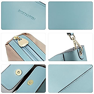 BOSTANTEN Women's Leather Designer Handbags Tote Purses Shoulder Bucket Bags Light Blue