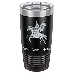 LaserGram 20oz Vacuum Insulated Tumbler Mug, Pegasus, Personalized Engraving Included (Black)