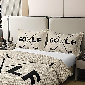 100% Nature Cotton Golf Club Duvet Cover Queen Size,Boys Teens Ball Game Lover Super Soft Bedding Set for Kids Bedroom Decor,Retro Simple Style Comforter Cover Bedding 3 Piece (No Comforter)